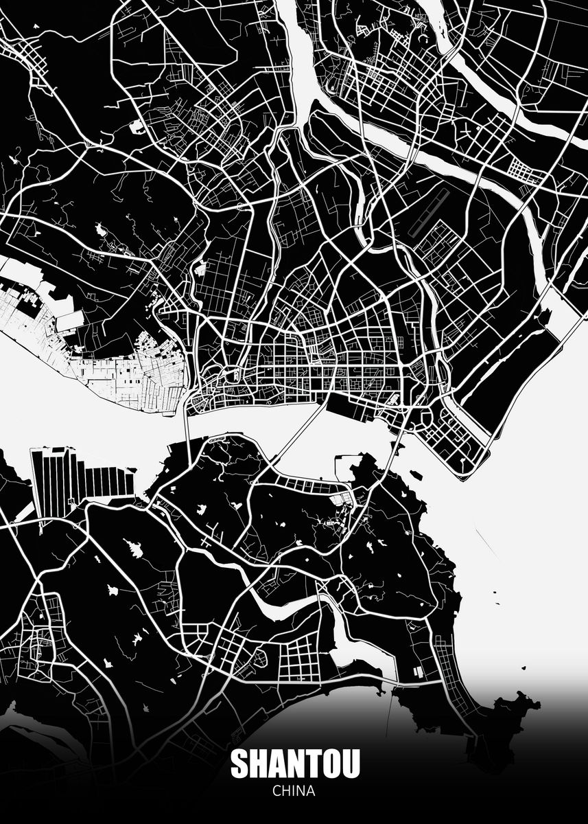 'Shantou China Dark Map' Poster, picture, metal print, paint by Zake ...