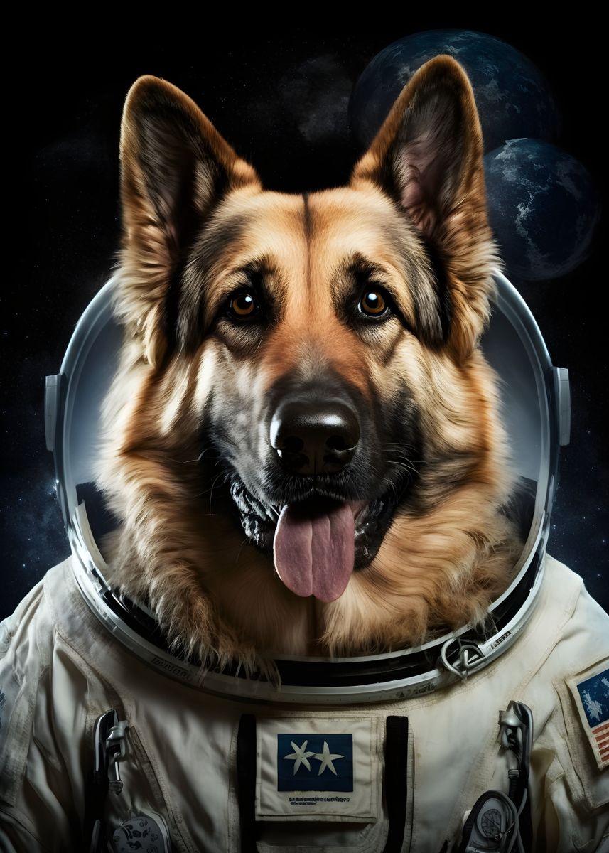 'German Sheppard Astronaut' Poster, picture, metal print, paint by Mesh ...