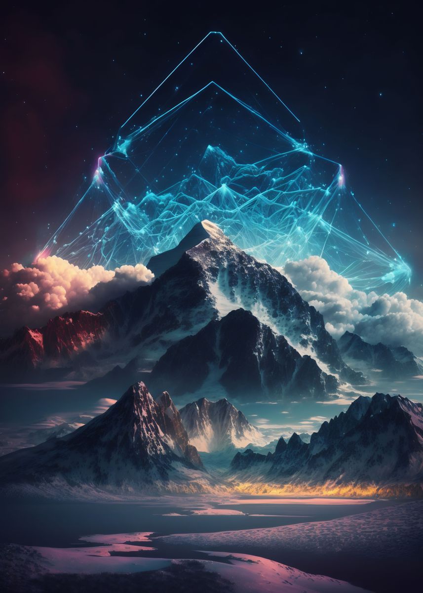 'Mountain Technology V1' Poster, picture, metal print, paint by ...