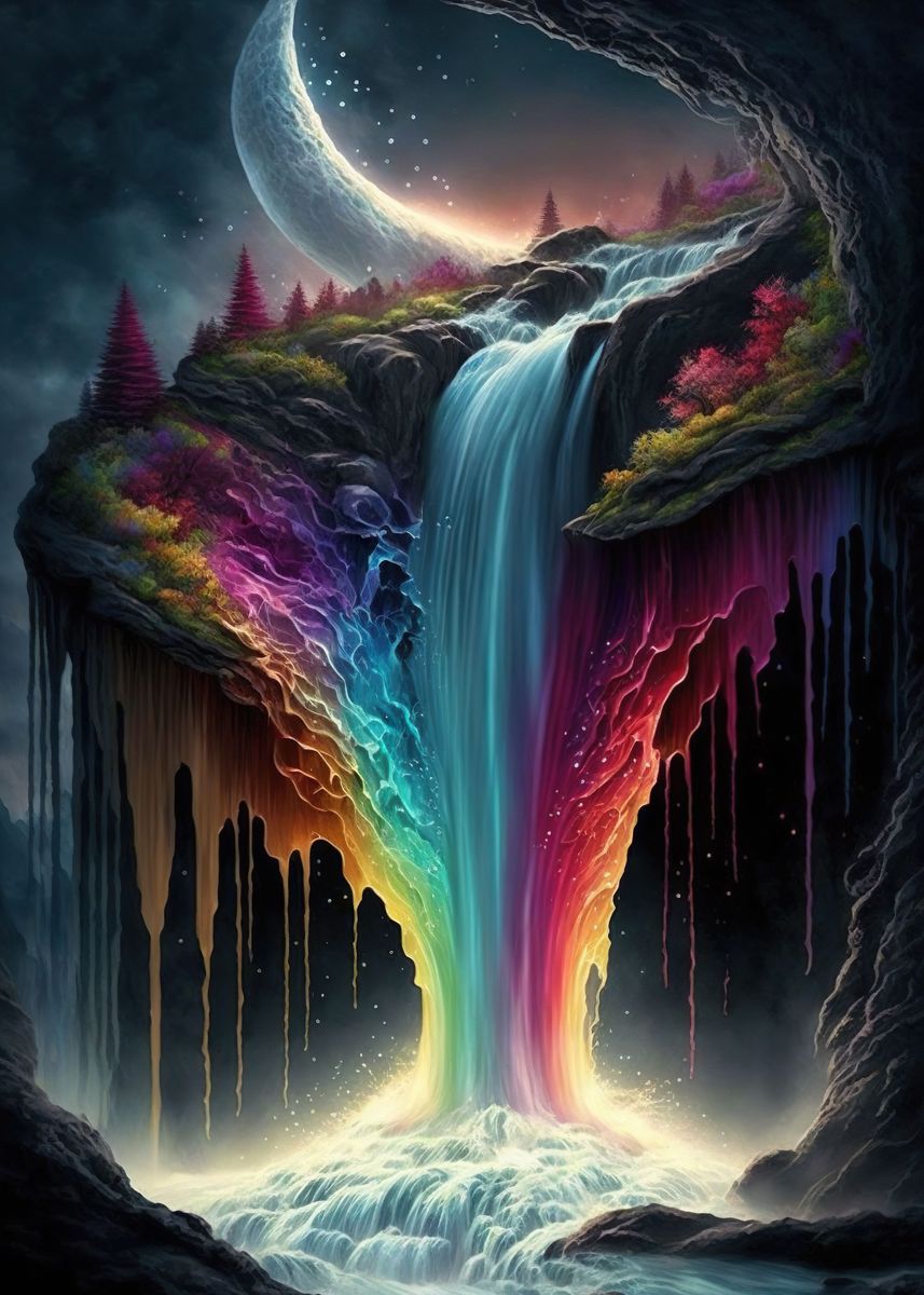 'Rainbow Waterfall' Poster, picture, metal print, paint by TESSERACT 07 ...