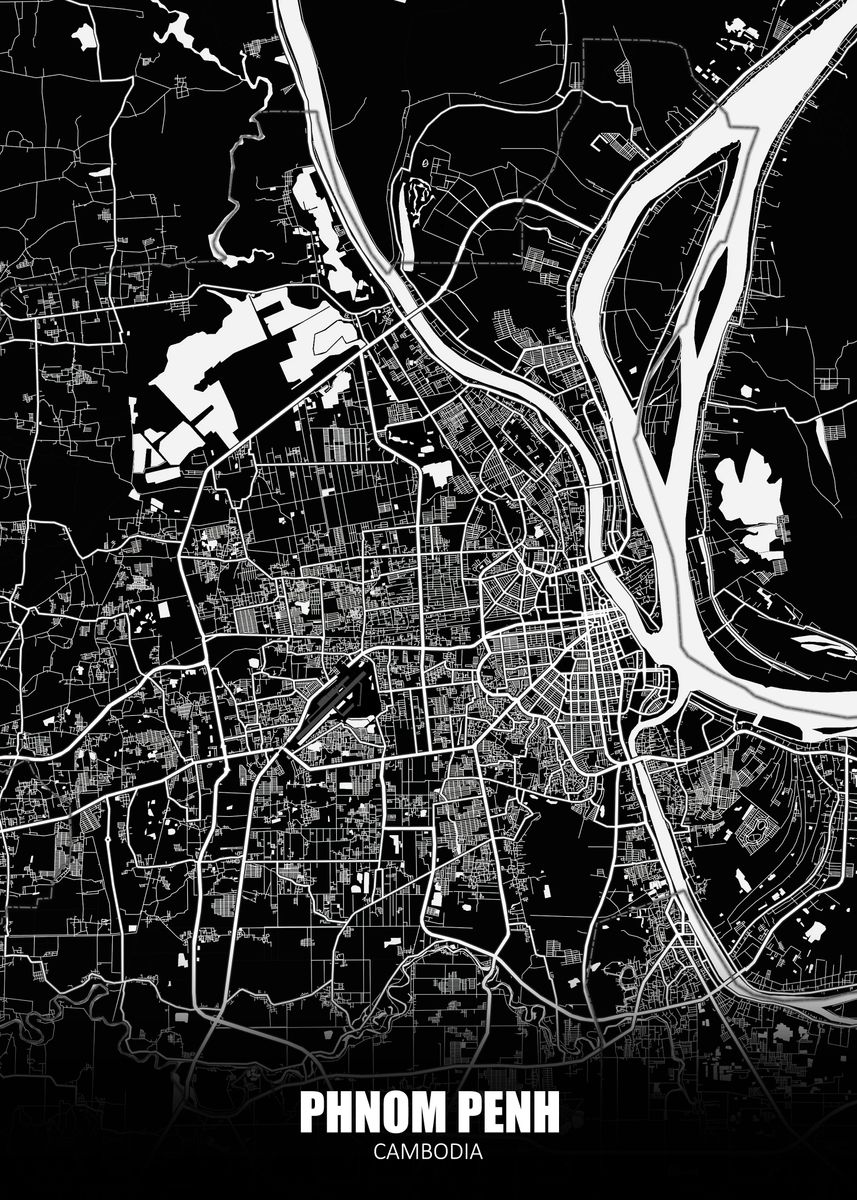 'Phnom Penh Cambodia Map' Poster, picture, metal print, paint by Zake ...