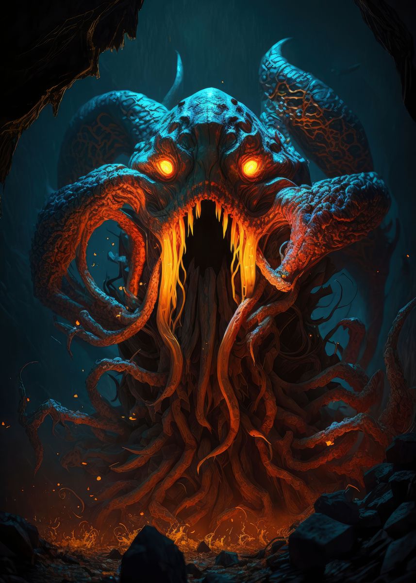 'Demonic Octopus' Poster, picture, metal print, paint by Josh | Displate