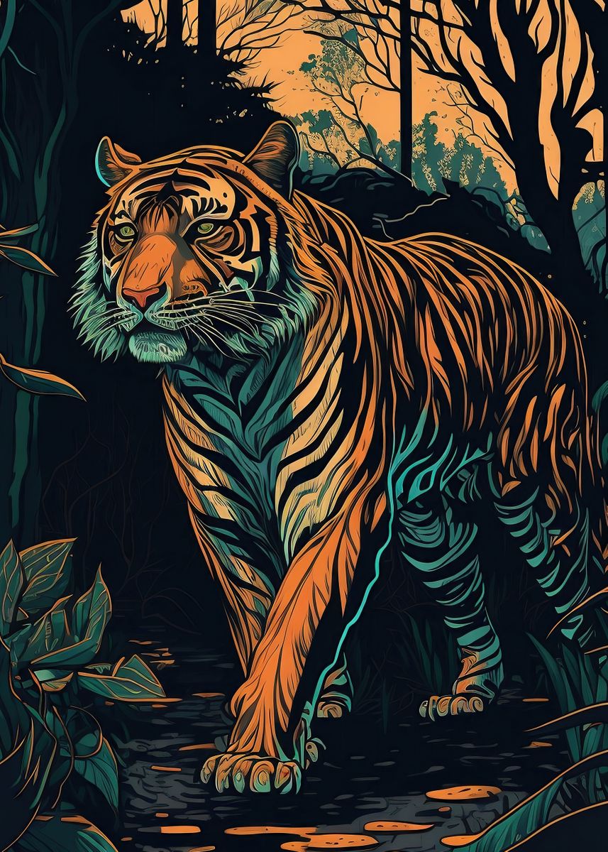 'Tiger Jungle King' Poster by Bookster Studio | Displate