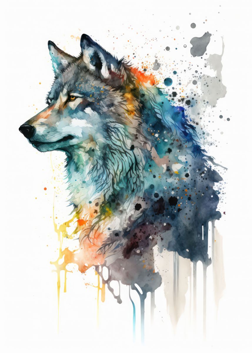 'Wolf Watercolor' Poster, picture, metal print, paint by Usama Design ...
