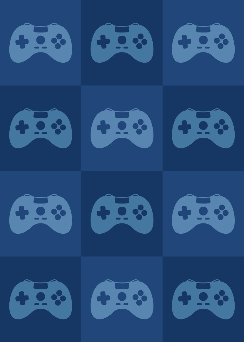 'Gamer Controllers Blue' Poster, picture, metal print, paint by ...