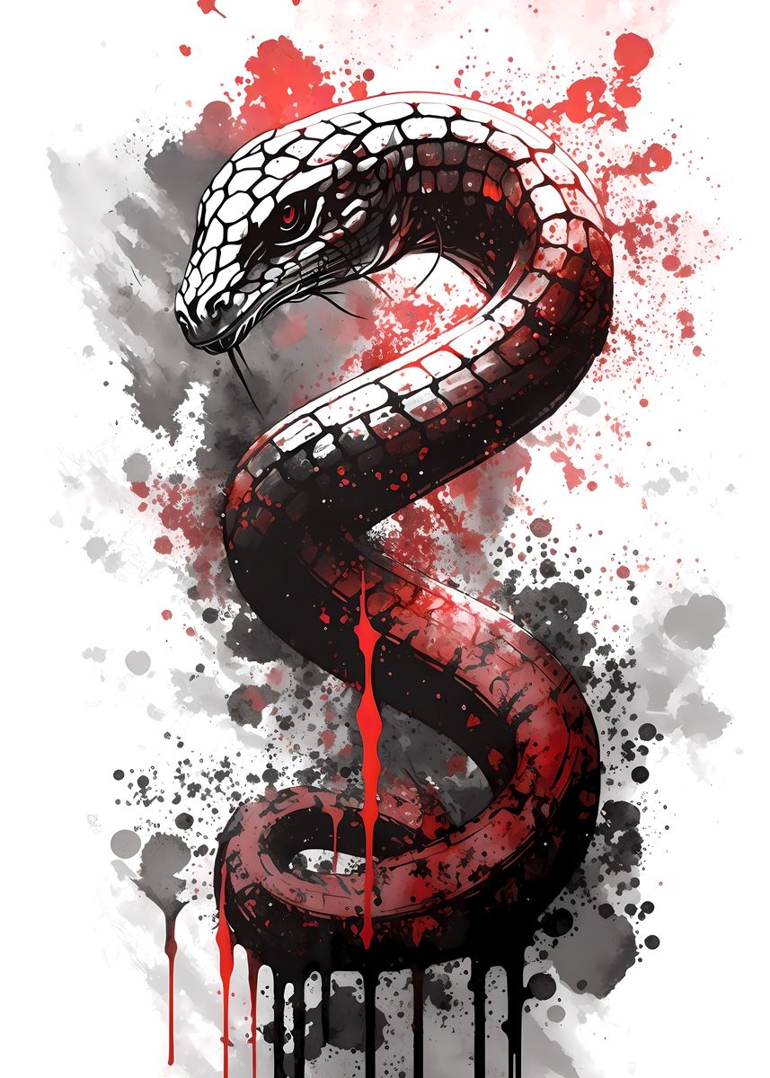 'Black Mamba Ink Painting' Poster, picture, metal print, paint by ...