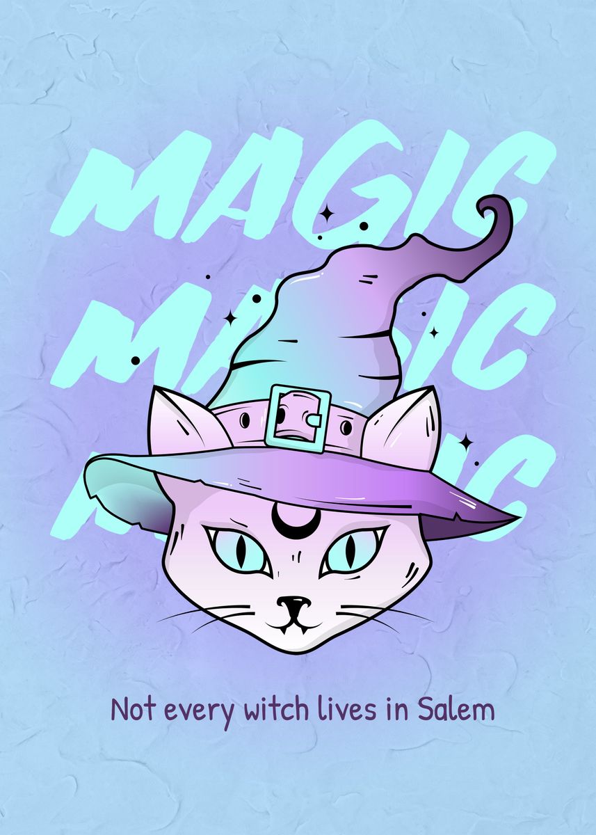 'Witch Cat Magic' Poster, picture, metal print, paint by NIZAM KHAN ...