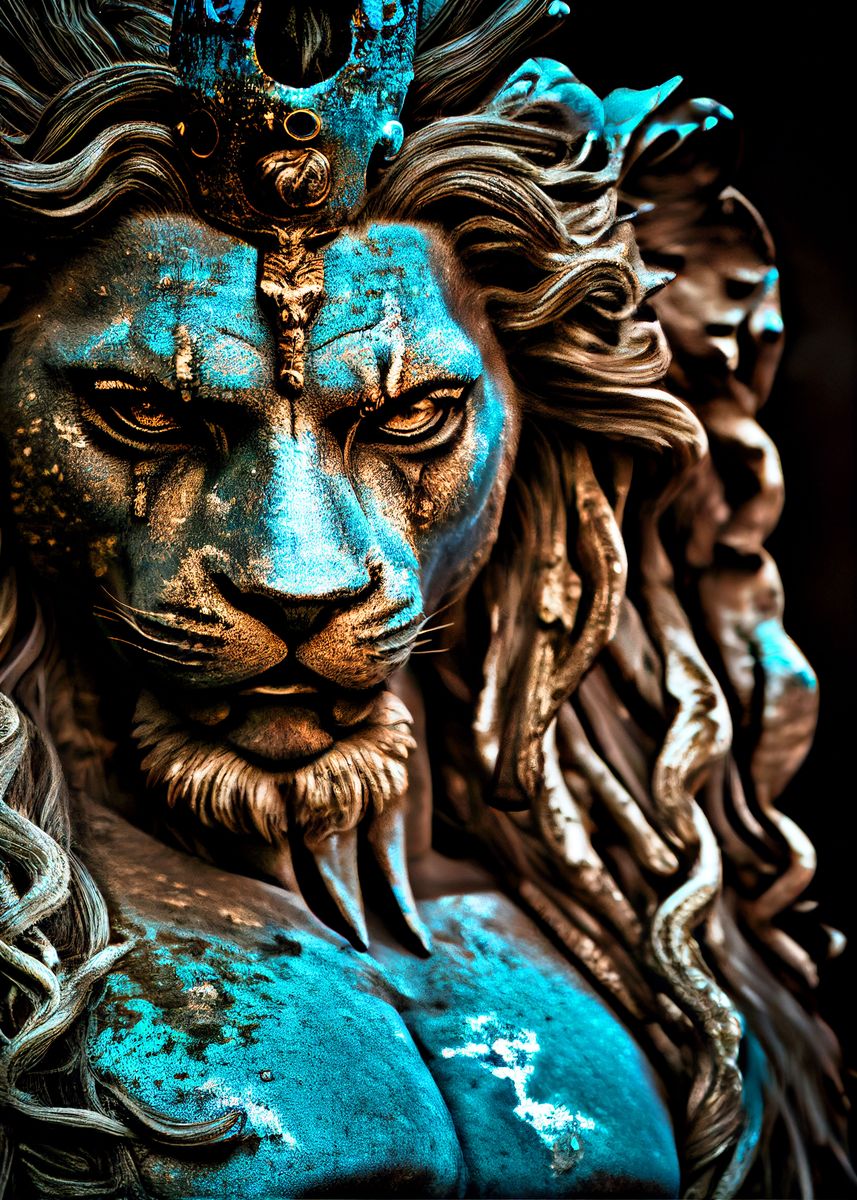 'Lion god' Poster, picture, metal print, paint by Vendzi | Displate