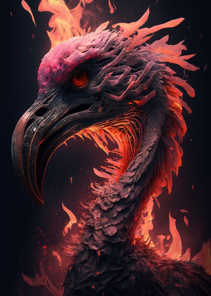 'Demonic Flamingo' Poster, picture, metal print, paint by Josh | Displate