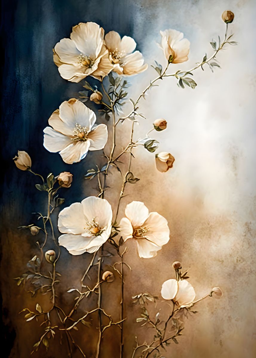 'Flowers Beige Color Design' Poster, picture, metal print, paint by ...