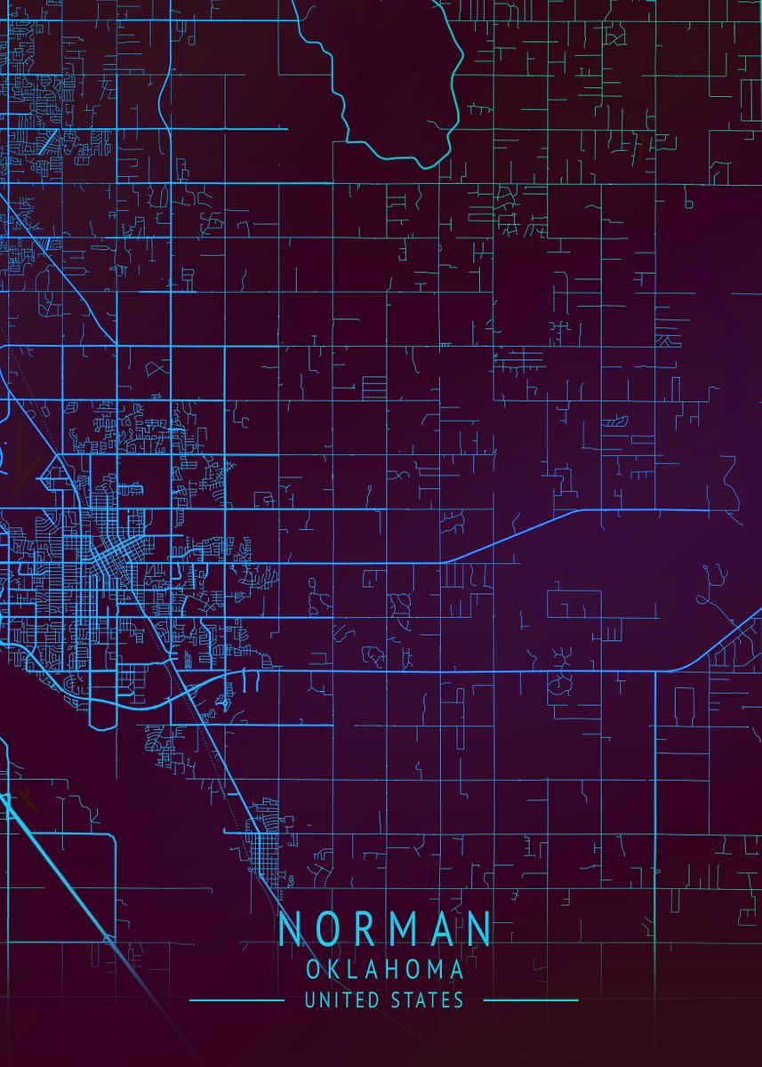 'Norman USA City Map' Poster, picture, metal print, paint by Gigi Bgm | Displate