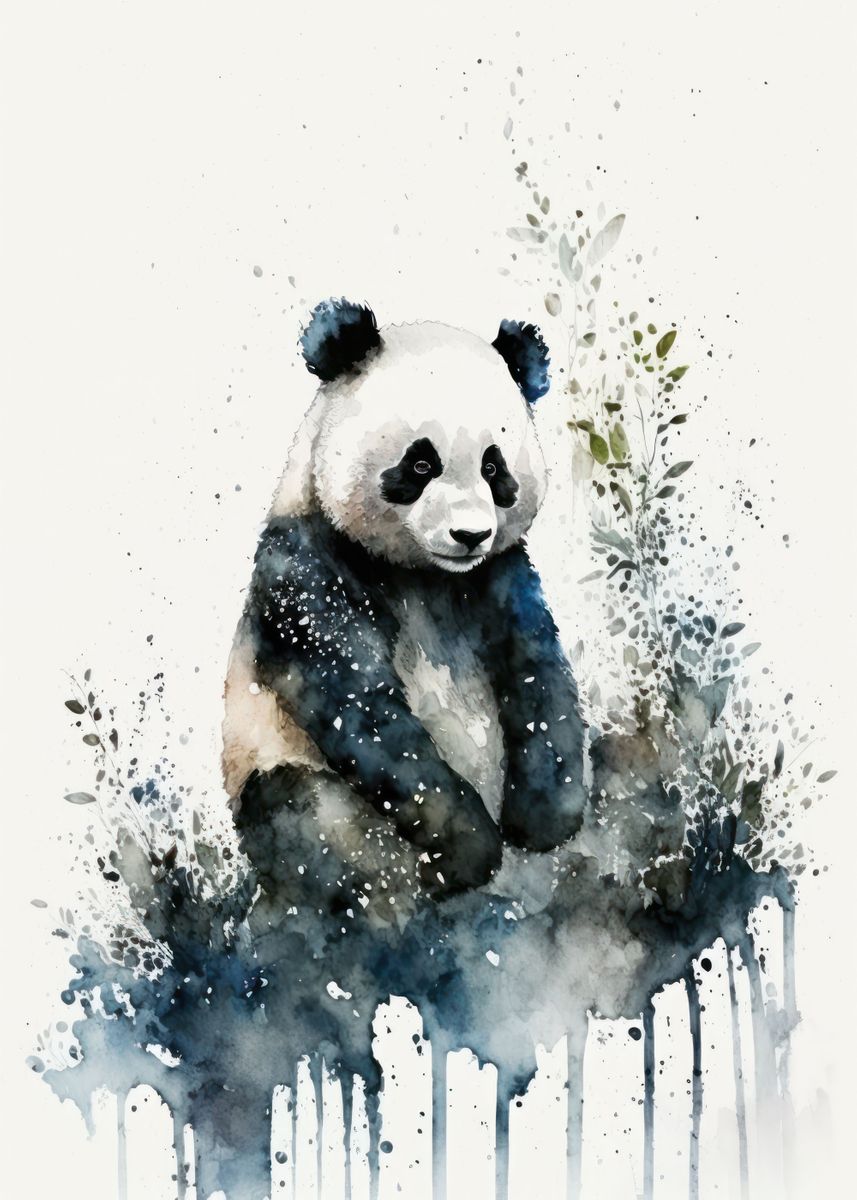 'Panda Watercolor' Poster, picture, metal print, paint by Usama Design ...