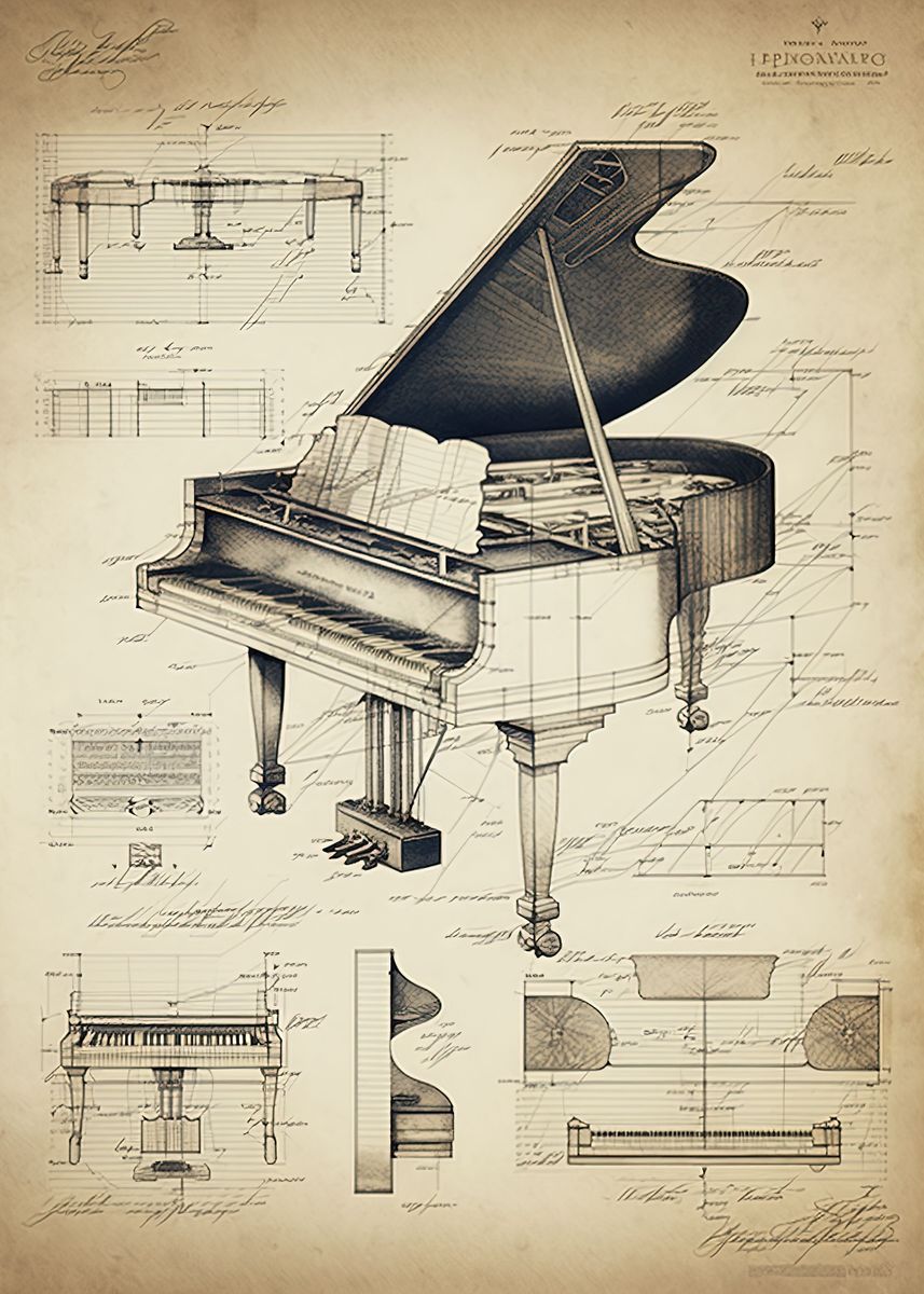 'Piano Diagrammatic Drawing' Poster, picture, metal print, paint by ...