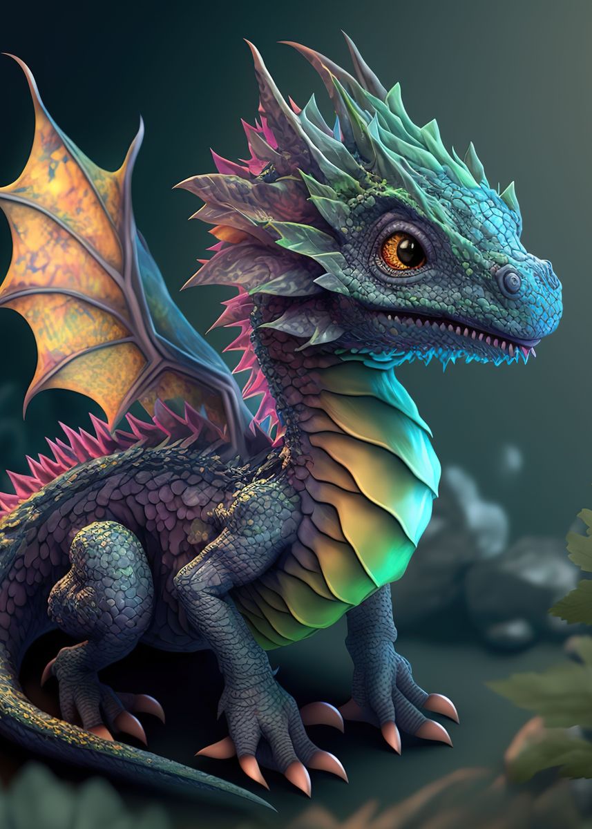 'cute dragon ' Poster, picture, metal print, paint by Jena | Displate