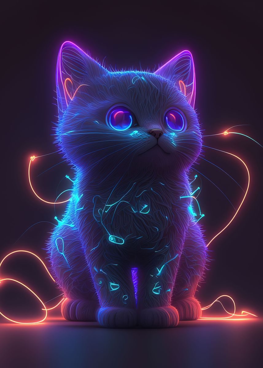 'cat neon' Poster by Elysia | Displate