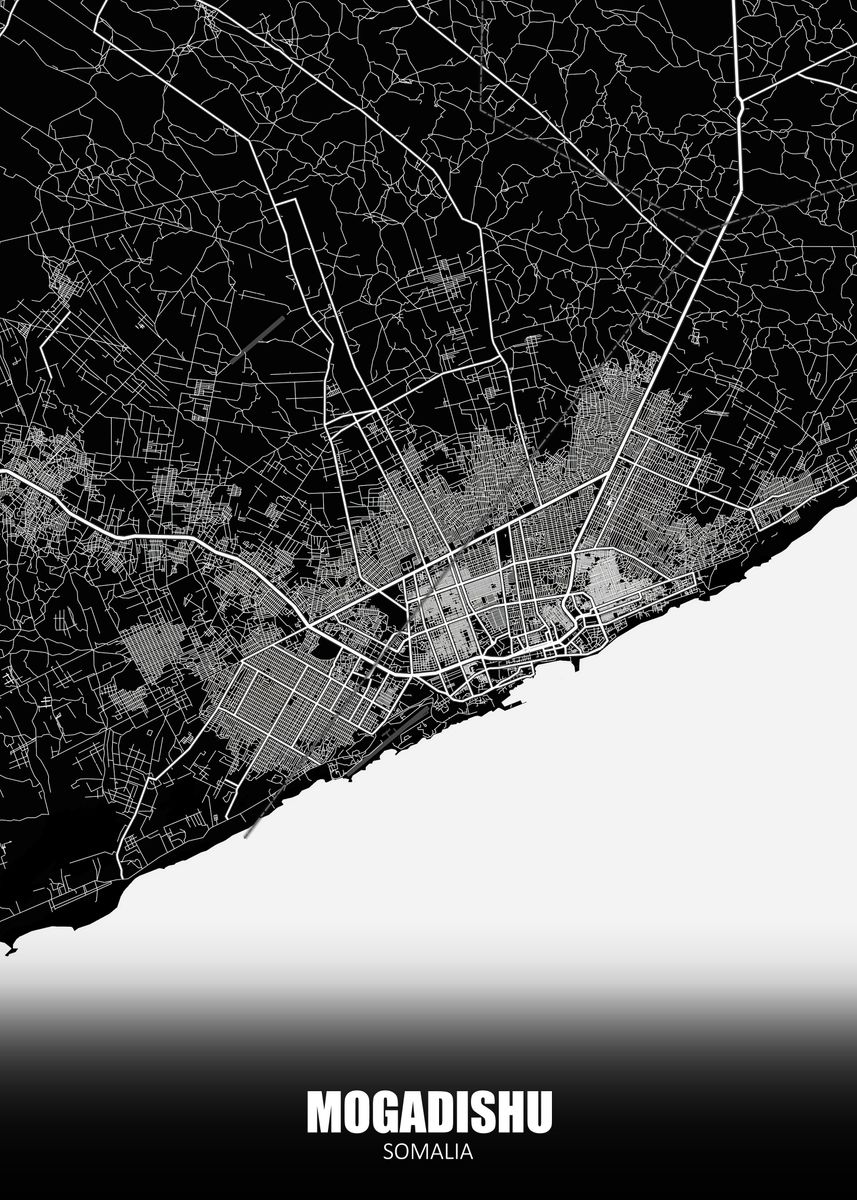 'Mogadishu Somalia Dark Map' Poster, picture, metal print, paint by ...