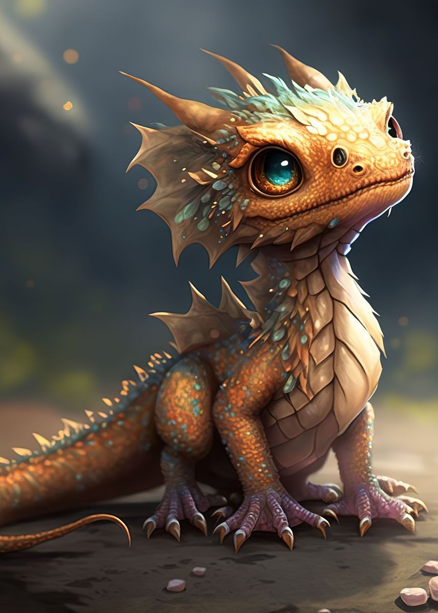 'cute dragon ' Poster, picture, metal print, paint by Jena | Displate
