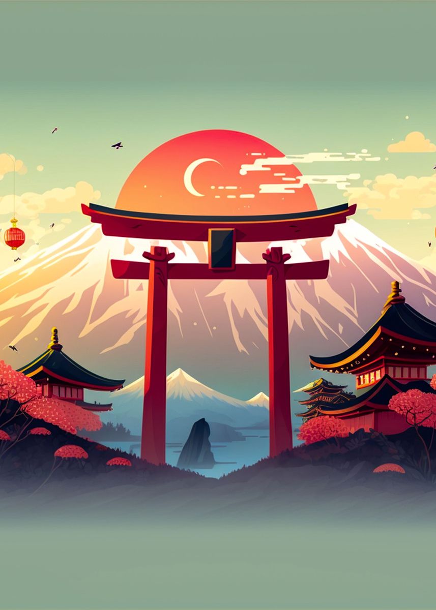 'japanese landscape' Poster, picture, metal print, paint by Coral ...