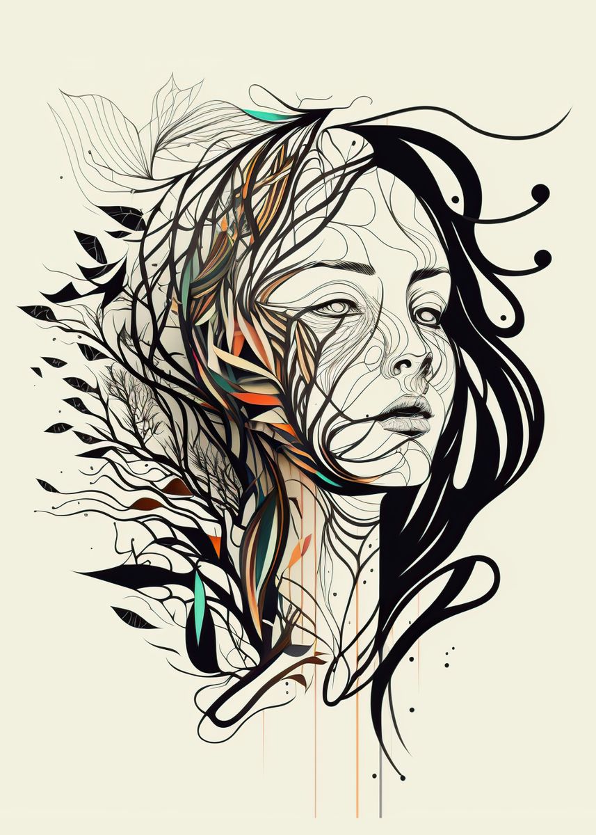 'Boho woman face lined' Poster by hassen bouchemma | Displate