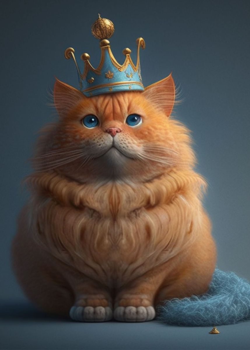 'Cat King Cute' Poster, picture, metal print, paint by Philippa ...