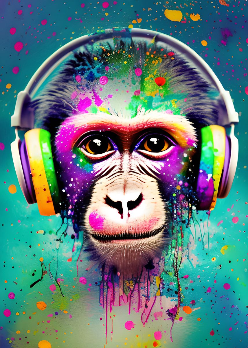 'Colorful Music Monkey' Poster, picture, metal print, paint by Max Ronn ...