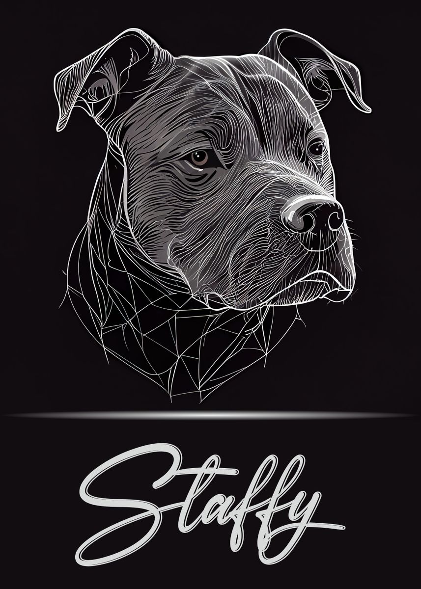 'Staffy Portrait' Poster, picture, metal print, paint by Artistic ...