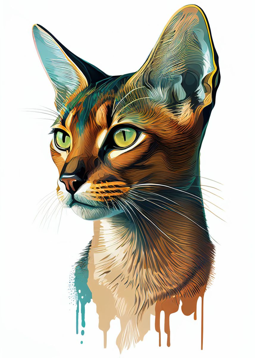 'Cute Abyssinian Cat Feline' Poster, picture, metal print, paint by ...