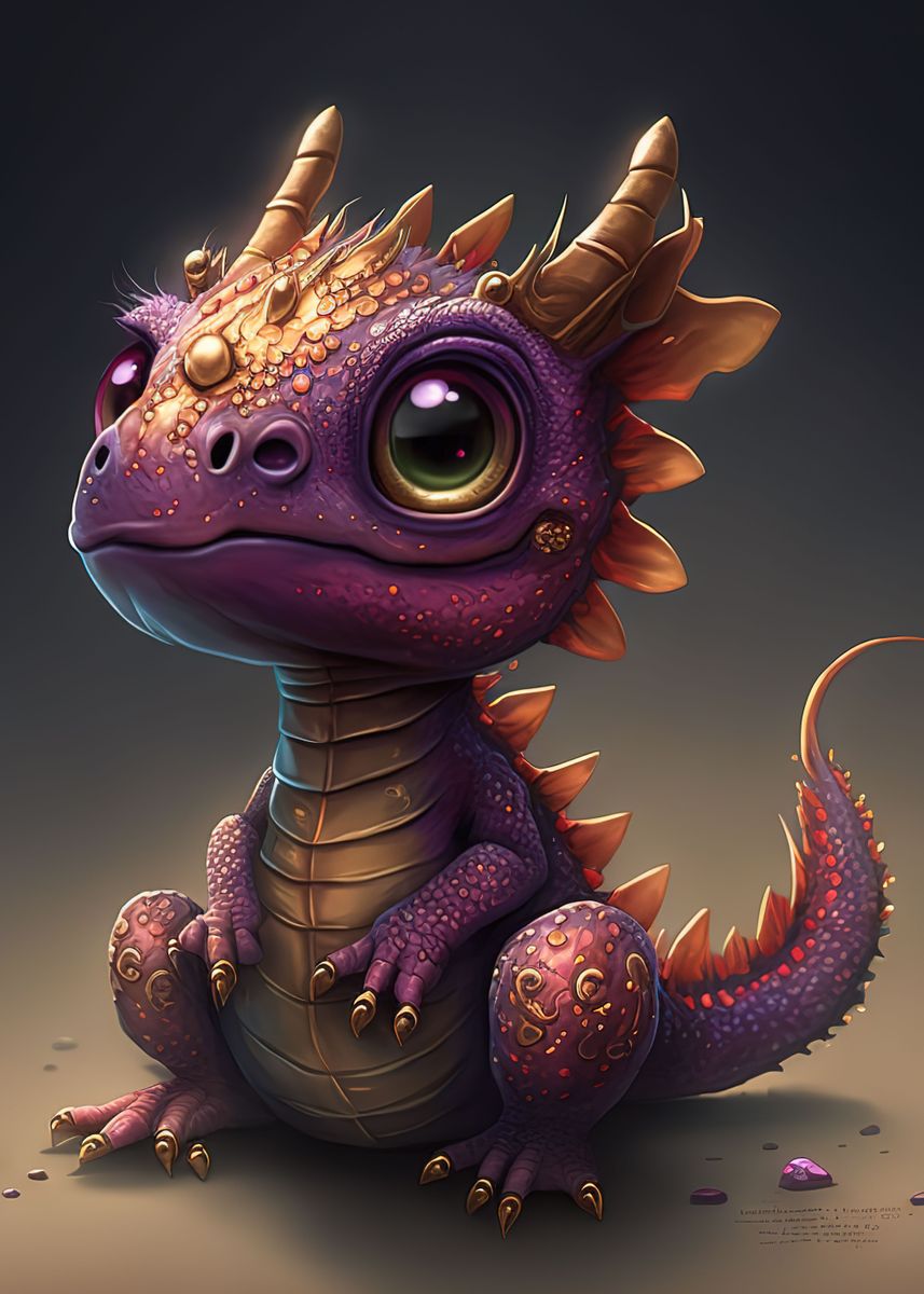 'cute dragon ' Poster, picture, metal print, paint by Jena | Displate