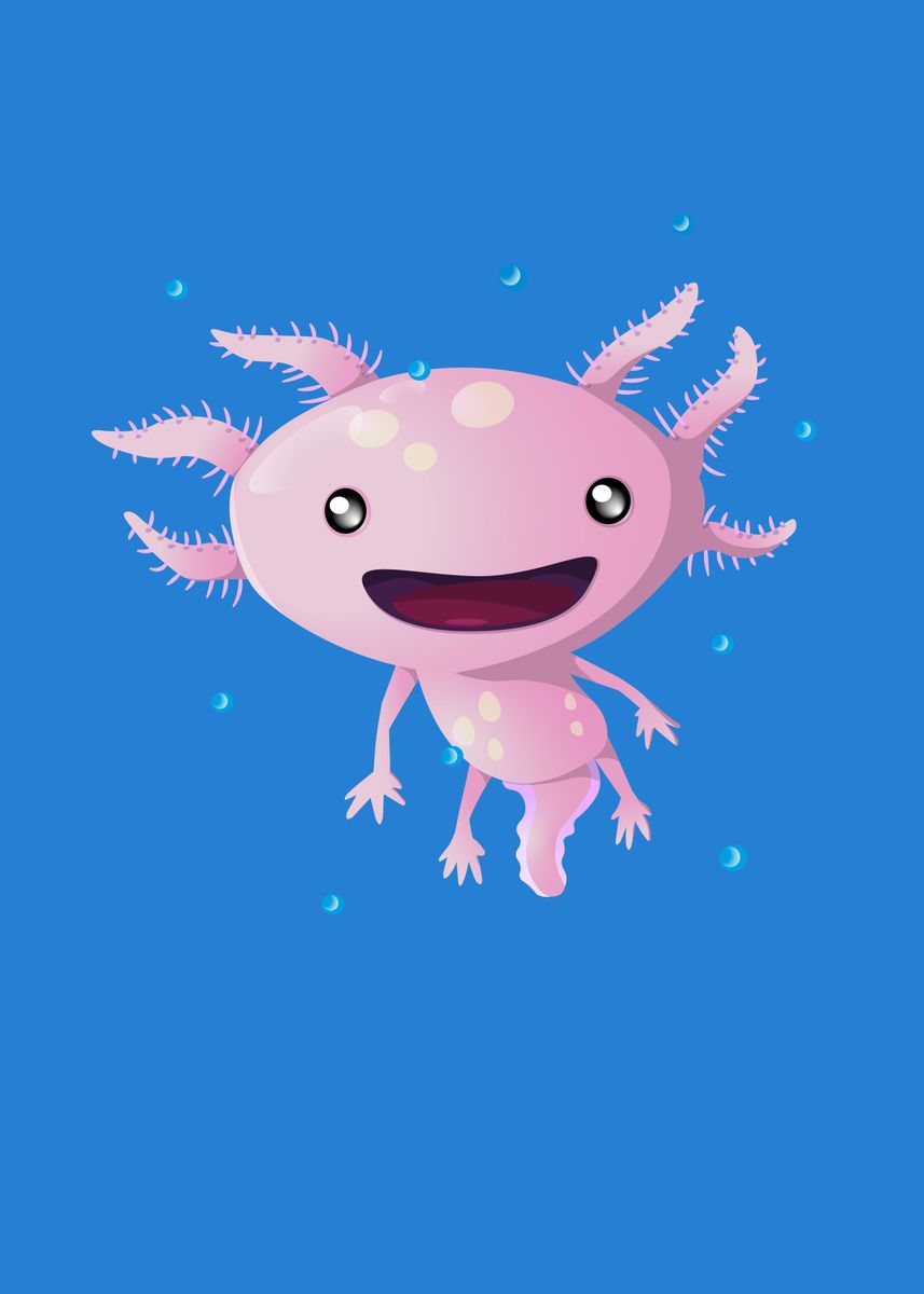 'Cute Axolotl Kawaii' Poster, picture, metal print, paint by Foxxy ...