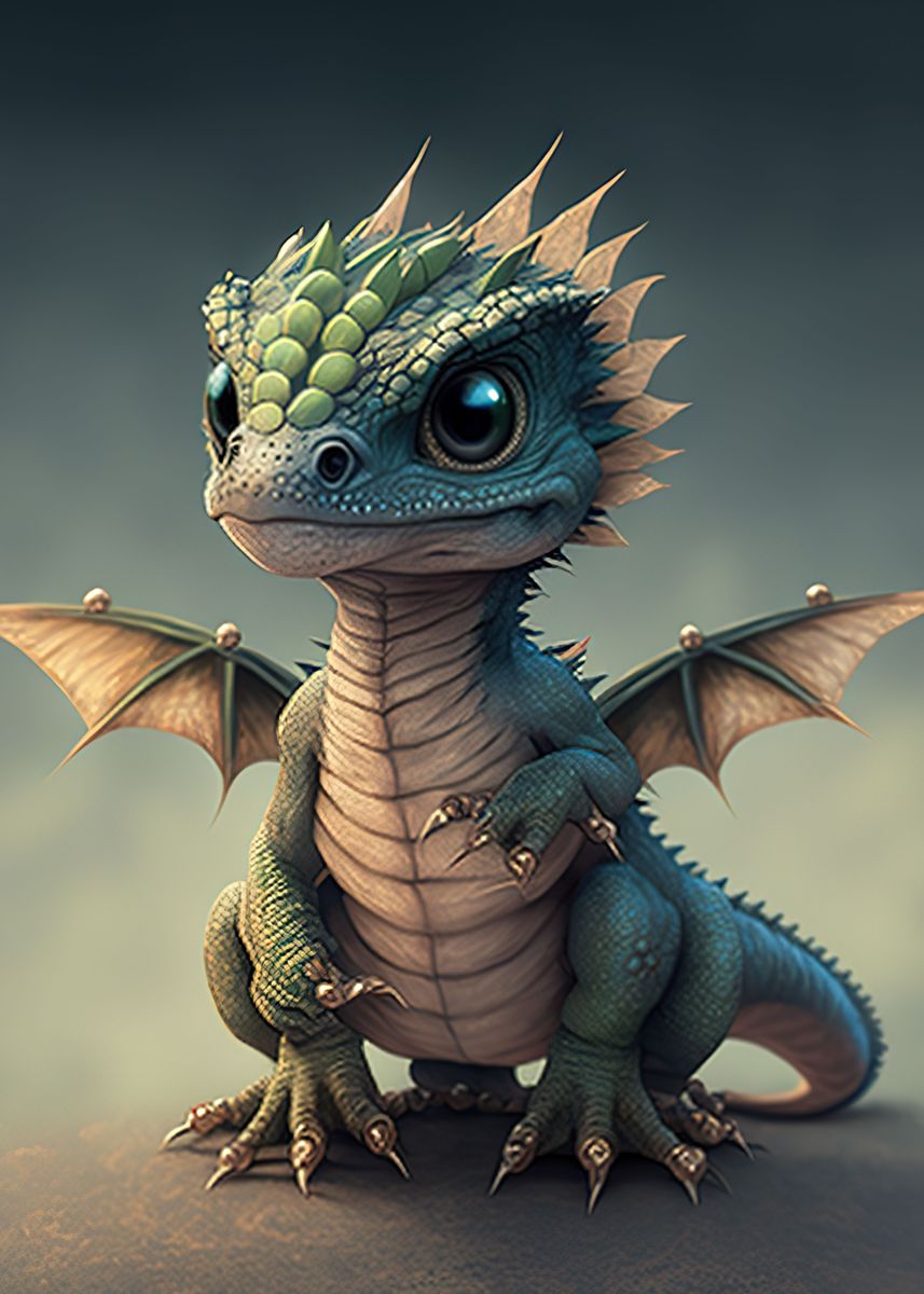'cute dragon ' Poster, picture, metal print, paint by Jena | Displate