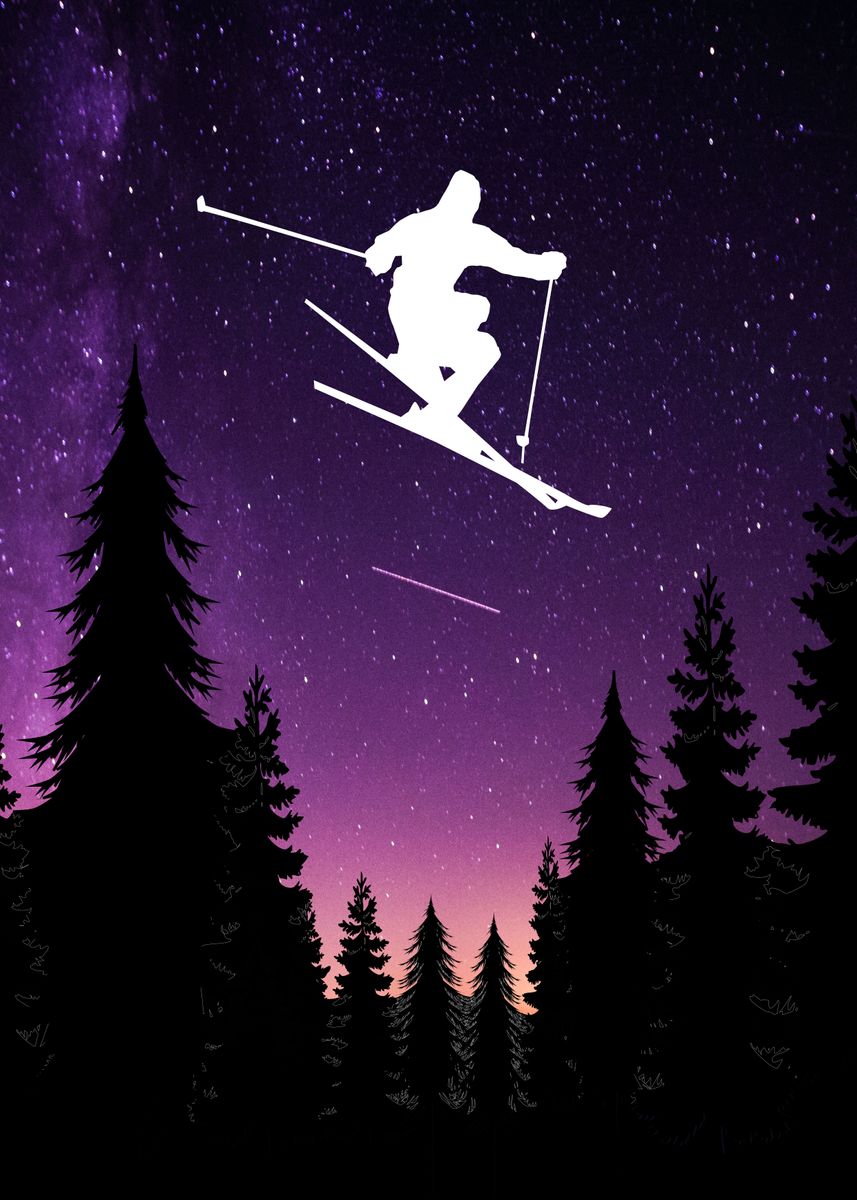 'Skiing in Purple Sky' Poster by Minarte | Displate