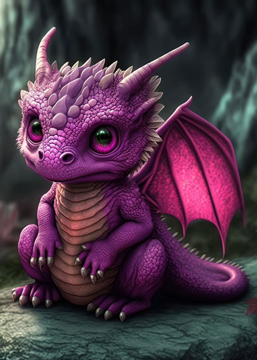 'cute dragon ' Poster, picture, metal print, paint by Jena | Displate
