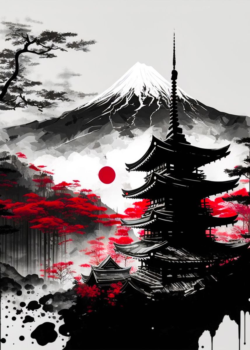 'japanese landscape' Poster, picture, metal print, paint by Coral ...