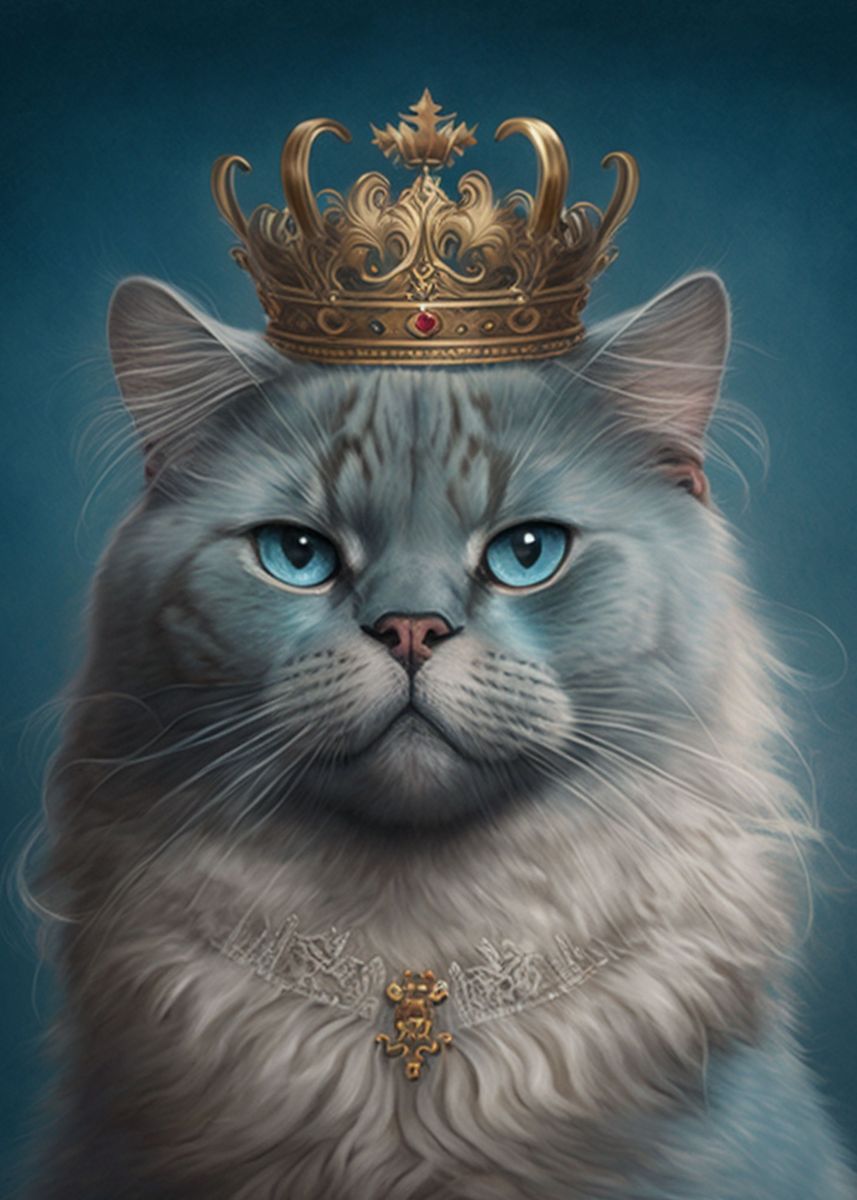 'Cat King Cute ' Poster, picture, metal print, paint by Philippa ...