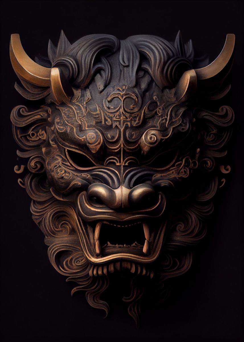 'Lion Dog Komainu Mask' Poster, picture, metal print, paint by ...
