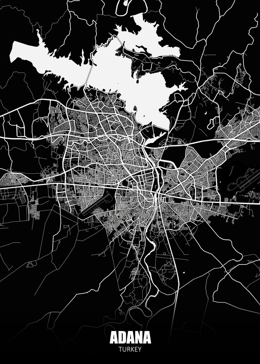 'Adana Turkey Dark Map' Poster, picture, metal print, paint by Zake ...