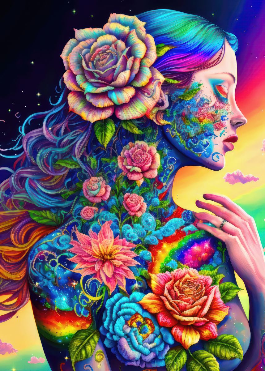 'Rainbow Flower Goddess' Poster, picture, metal print, paint by ...