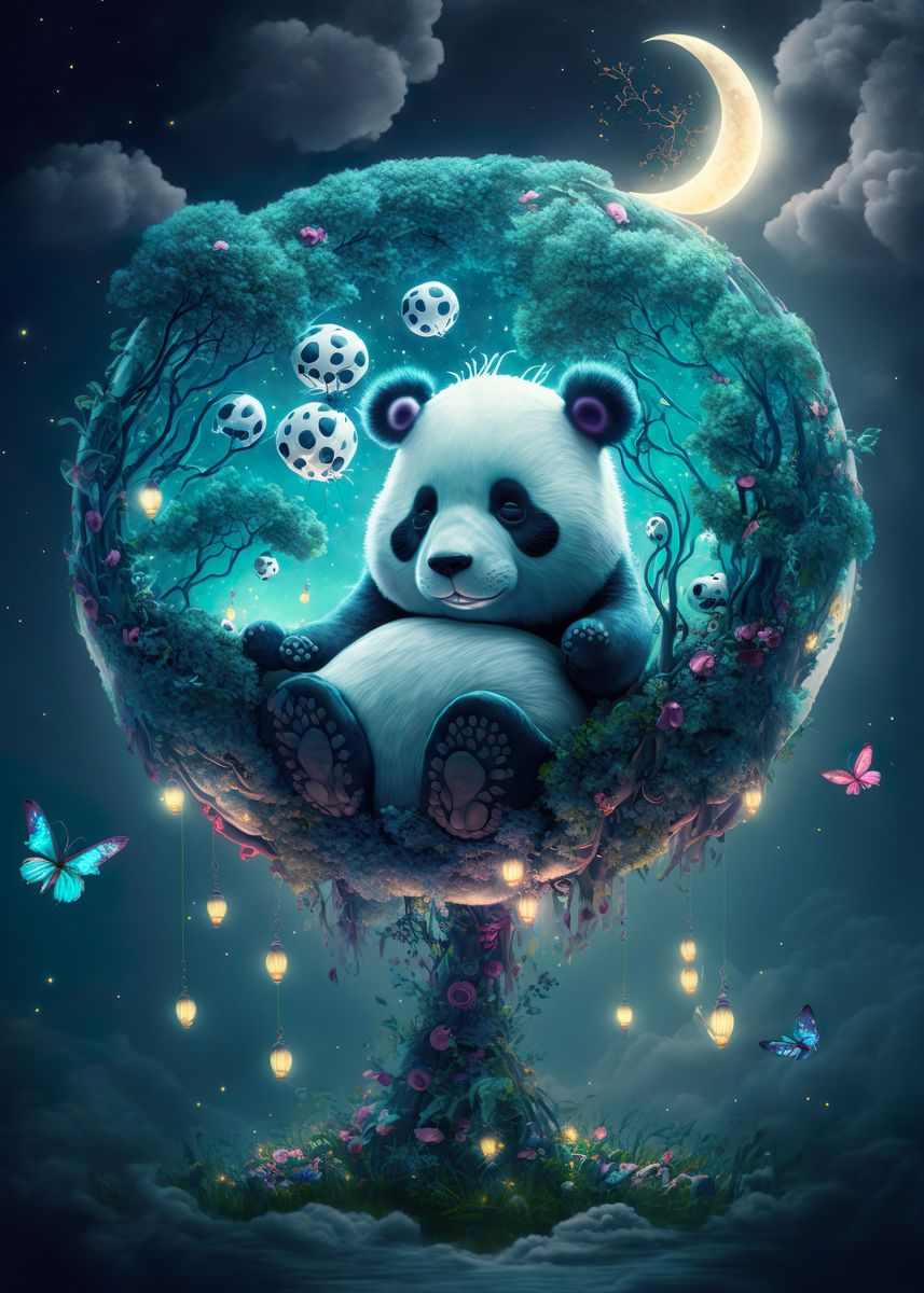 'Snoozing Panda' Poster, picture, metal print, paint by Ilyrin | Displate