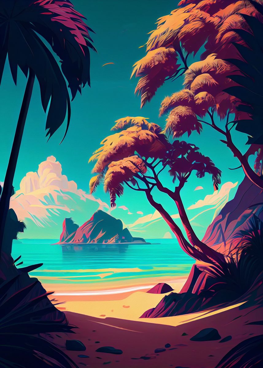 'Pristine Tropical Beach' Poster, picture, metal print, paint by David ...