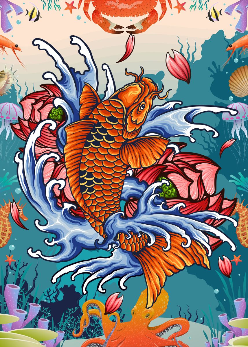 'Fish' Poster, picture, metal print, paint by NIZAM KHAN | Displate