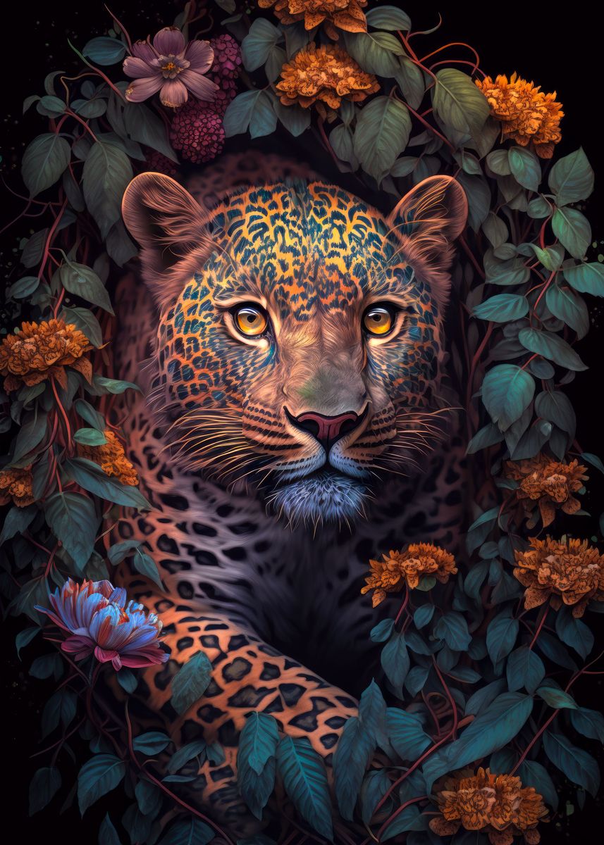 'The Flowered Leopard' Poster, picture, metal print, paint by ...