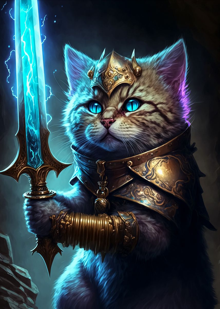 'Cat holding first Mythic' Poster, picture, metal print, paint by XENOS ...