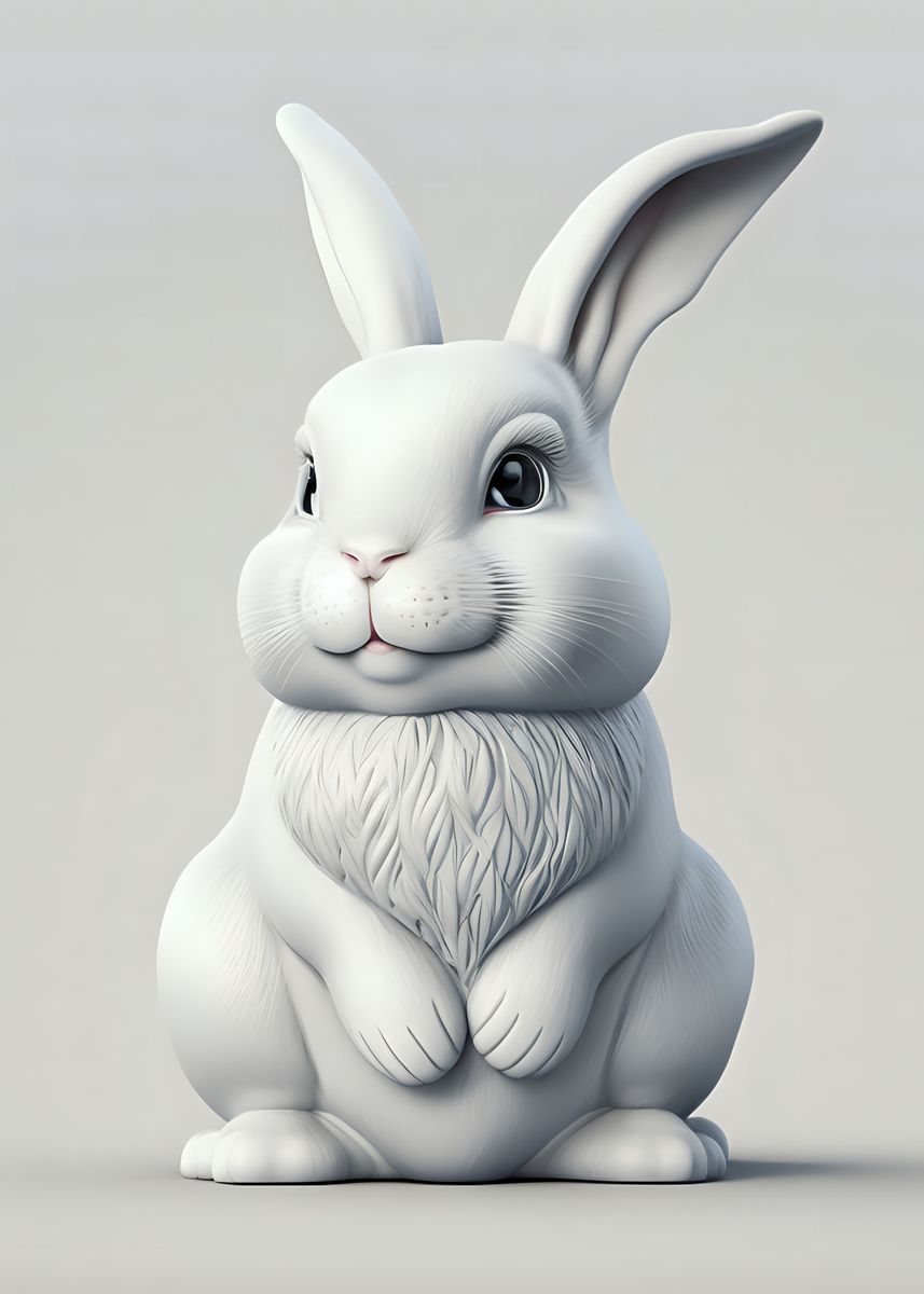 'Cute White Rabbit' Poster, picture, metal print, paint by Glenn ...