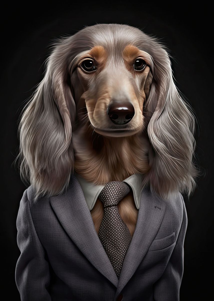 'Dachshund in a Mens Suit ' Poster, picture, metal print, paint by PetPrints | Displate