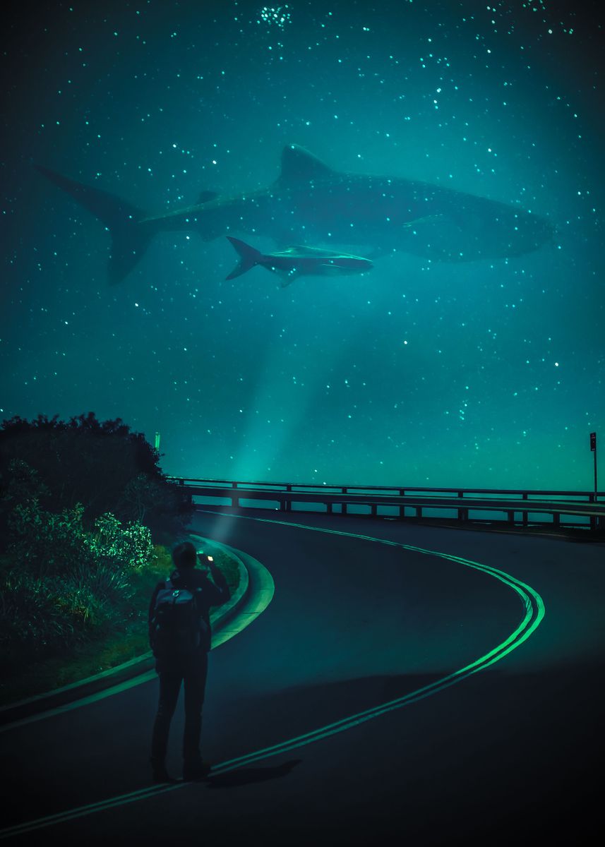 'Shark in the Sky' Poster, picture, metal print, paint by vandervisuals ...