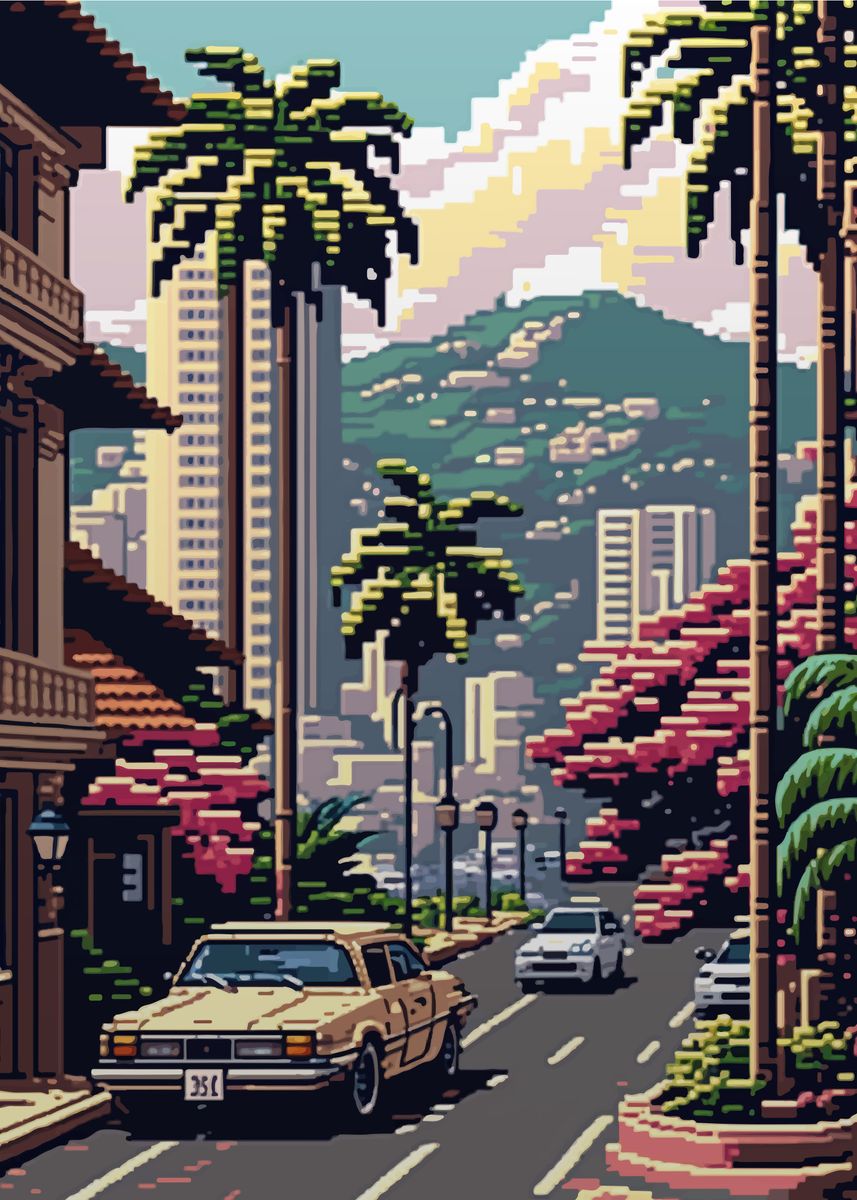 'Honolulu Pixel art 02' Poster, picture, metal print, paint by M Art ...