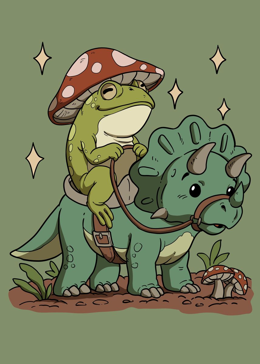 'Cottagecore Frog' Poster, picture, metal print, paint by PxL | Displate