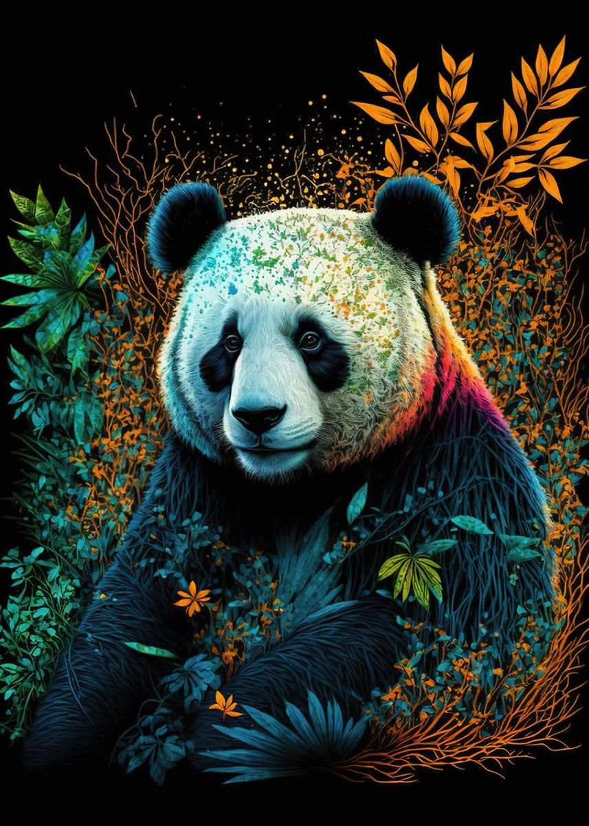 'Colourful Panda' Poster, picture, metal print, paint by Wolf Design ...