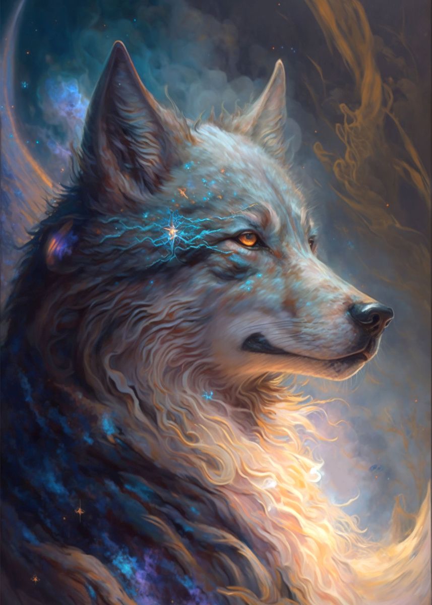 'Cosmic Wolf' Poster, picture, metal print, paint by Adam Munton | Displate