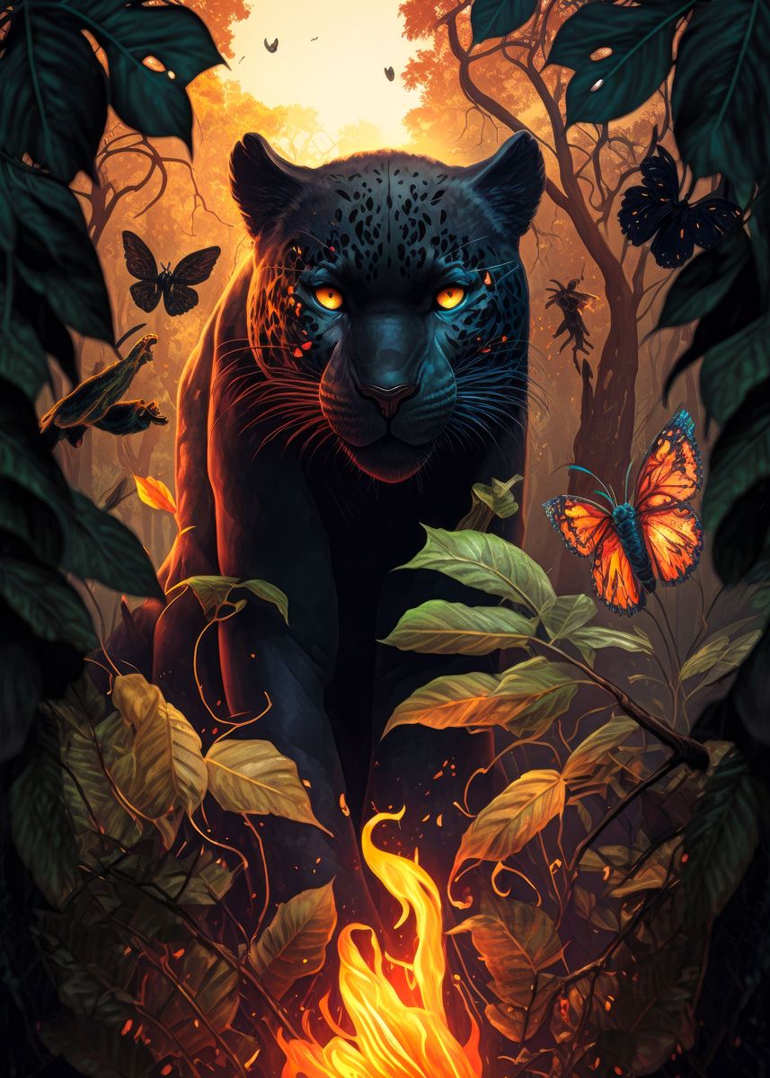 'Fiery Black Panther' Poster, picture, metal print, paint by Zenz ...